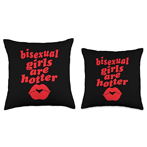 Cute Bisexual Pride Stuff Bi Quote Aesthetic Merch Girls are Hotter Funny Single Bisexual Pride Kiss Throw Pillow, 18x18, Multicolor