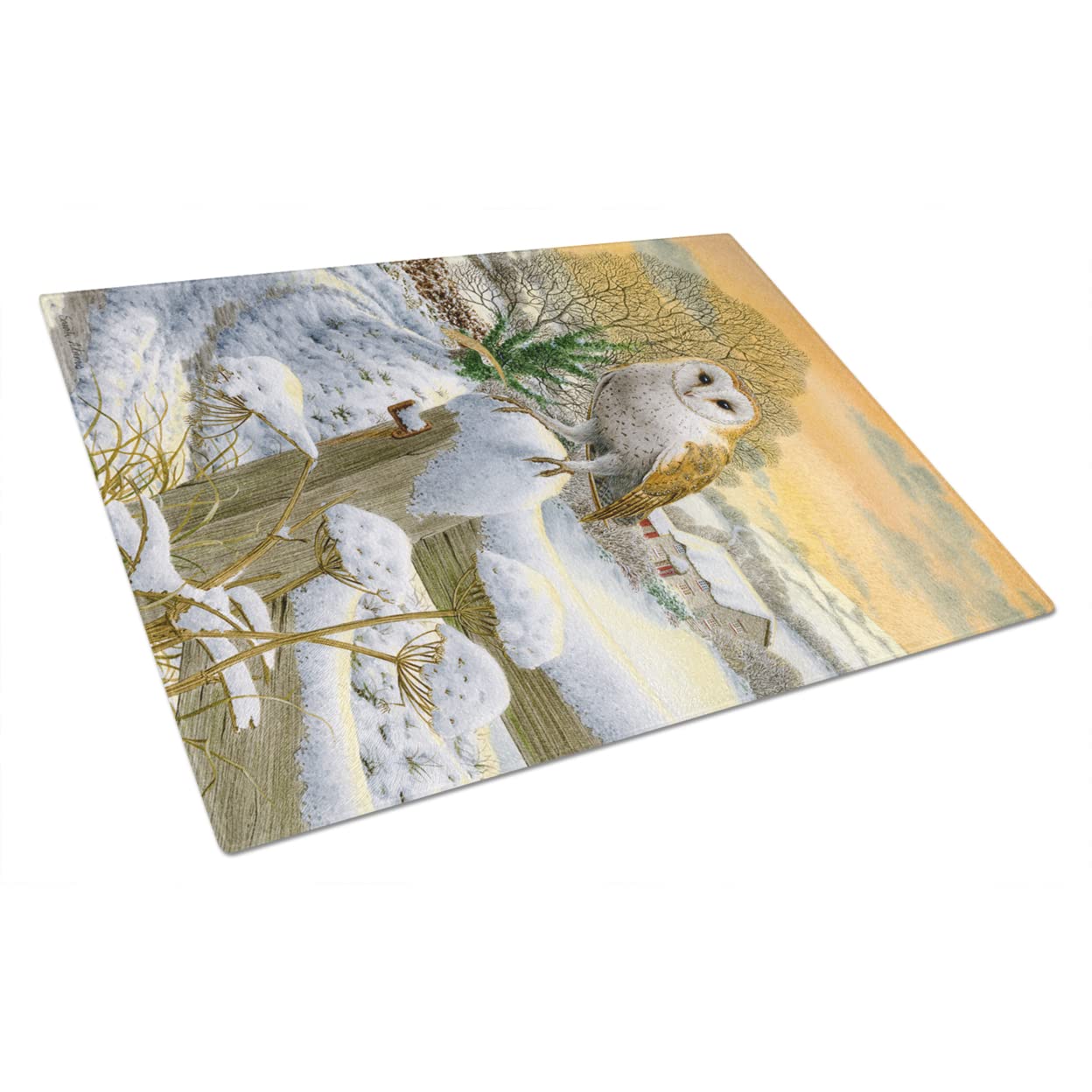 Caroline's Treasures ASA2002LCB Sunset Barn Owl Glass Cutting Board Large Decorative Tempered Glass Kitchen Cutting and Serving Board Large Size Chopping Board