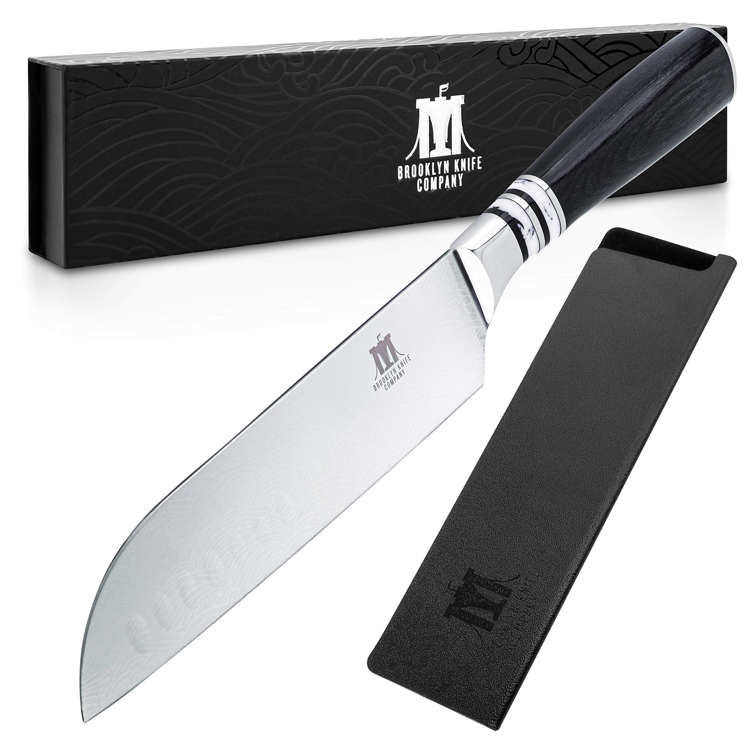 Brooklyn Knife Co. Santoku Knife - Japanese Seigaiha Series - Etched High Carbon Steel 7-Inch