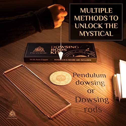 Copper Dowsing Rods Spiritual & Pendulum Board Kit with Mat & Quartz Crystal – Set of 2 Pure Copper Spiritual Rods – Discover Paranormal Secrets with Divining Rods by PARANORMIC