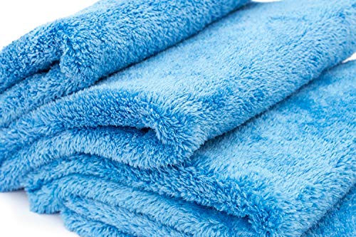 The Rag Company - Eagle Edgeless 500 (4-Pack) Professional Korean 70/30 Blend Super Plush Microfiber Detailing Towels, 500GSM, 16in x 16in, Blue