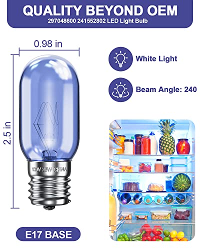 dcosok Refrigerator Light Bulb 40 Watt 297048600 241552802 Compatible with Frigidaire Kenmore Whirlpool Electrolux KitchenAid Fridge Light Bulbs Replacement Freezer Bulb T8 E17 Lamp Light, 2 Pack