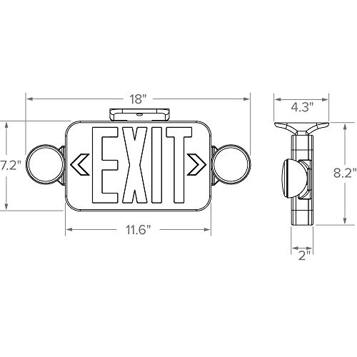 HUBBELL CCR, Remote Compatible Combination Outdoor Emergency Light and Red Letter Exit Sign, with 120/277VAC, 60Hz Input, 2 Fully Adjustable LED Lamps, 18 in x 2 in x 8.2 in, White
