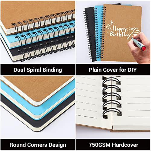 EUSOAR Hardcover College Ruled Spiral Notebooks, A5 3Packs 5.5"x8.3" 120 Pages Lined Travel Writing Subject Notebooks Journal, Memo Notepad Sketchbook, School Office Business Diary Spiral Book Journal