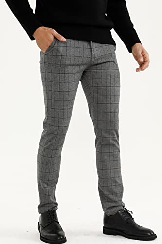 GINGTTO Mens Plaid Pants Casual Dress Pants for Men Slim Fit Stretch Slacks for Men Grey Sze 32