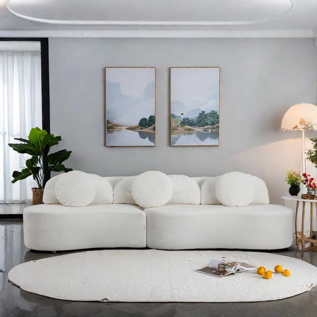 ChicFurnit Velvet Upholstered Set with 6 Pillows Sofa, 103.9" L x 26.7" W x 29.5" H, Beige
