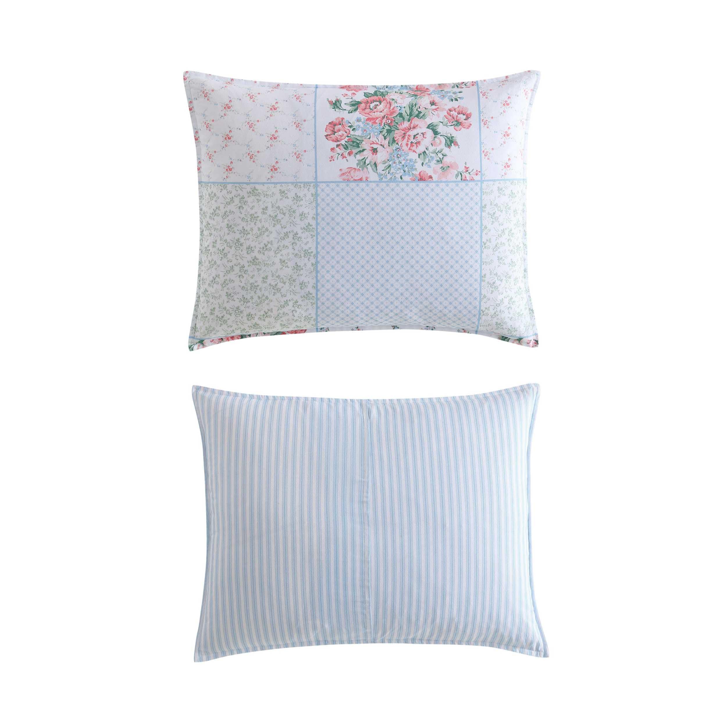 Laura Ashley - Duvet Set, Super Soft & Cozy Bedding, Includes Matching Shams & Bonus Throw Pillow Covers, Luxurious Home Decor (Hope Patchwork Blue, Full/Queen)