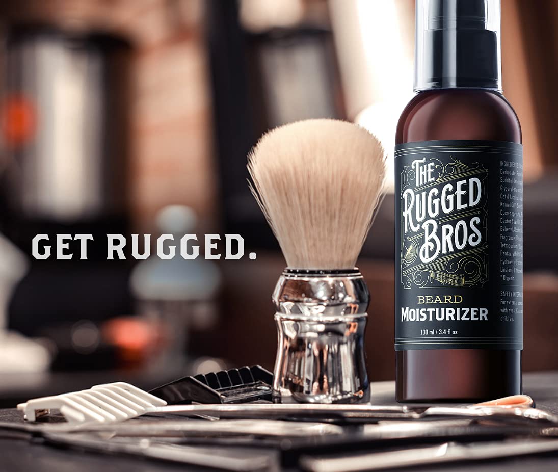 The Rugged Bros Moisturizing Beard Conditioner : Leave-In Cream, Softener and Moisturizer for Beards and Mustaches - USA Made in Veteran Owned Facility with Aloe Vera, Essential Omegas and Vit E 4 oz