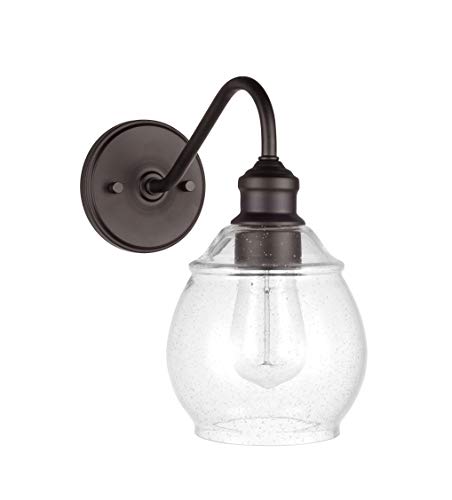 Globe Electric 51622 Maia 1-Light Vanity Wall Sconce, Dark Bronze, Seeded Glass Shade, Bulb Included