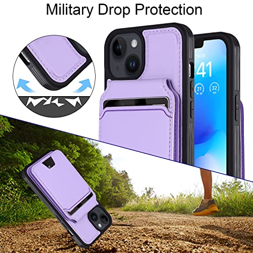 Havaya for iPhone 14 Case with Card Holder iPhone 13 Case Magsafe Compatible magsafe Wallet Detachable 2-in-1 for Women and Men-Purple