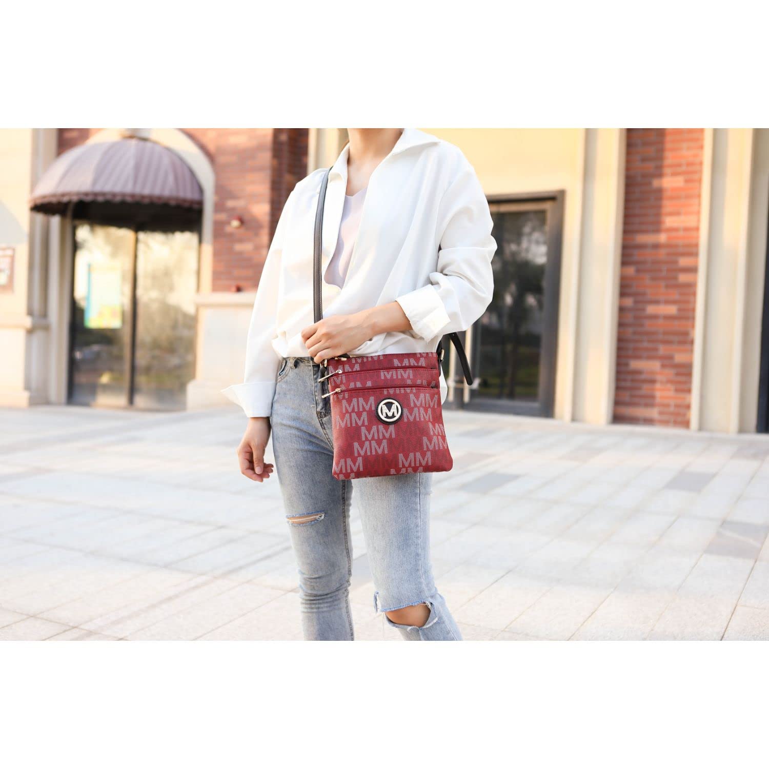 MKF Crossbody Bag for Women β PU Leather Triple Zip Messenger Handbag β Crossover Purse Pocketbook, Shoulder Strap Red