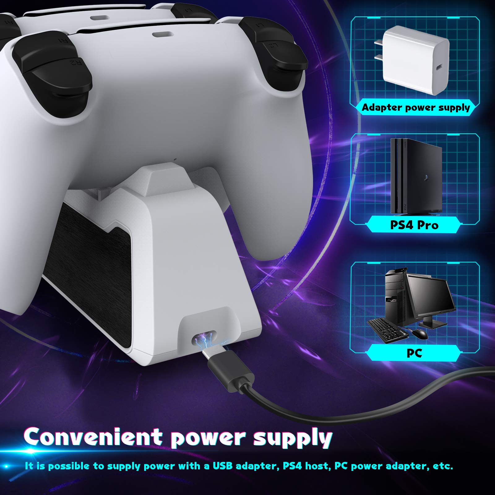 AVIDET PS5 Controller Charger, PS5 Controller Charging Station with Fast, Safety Chip Protection, Charger with LED Indicator, Docking Station Replacement for DualSense Charging Station