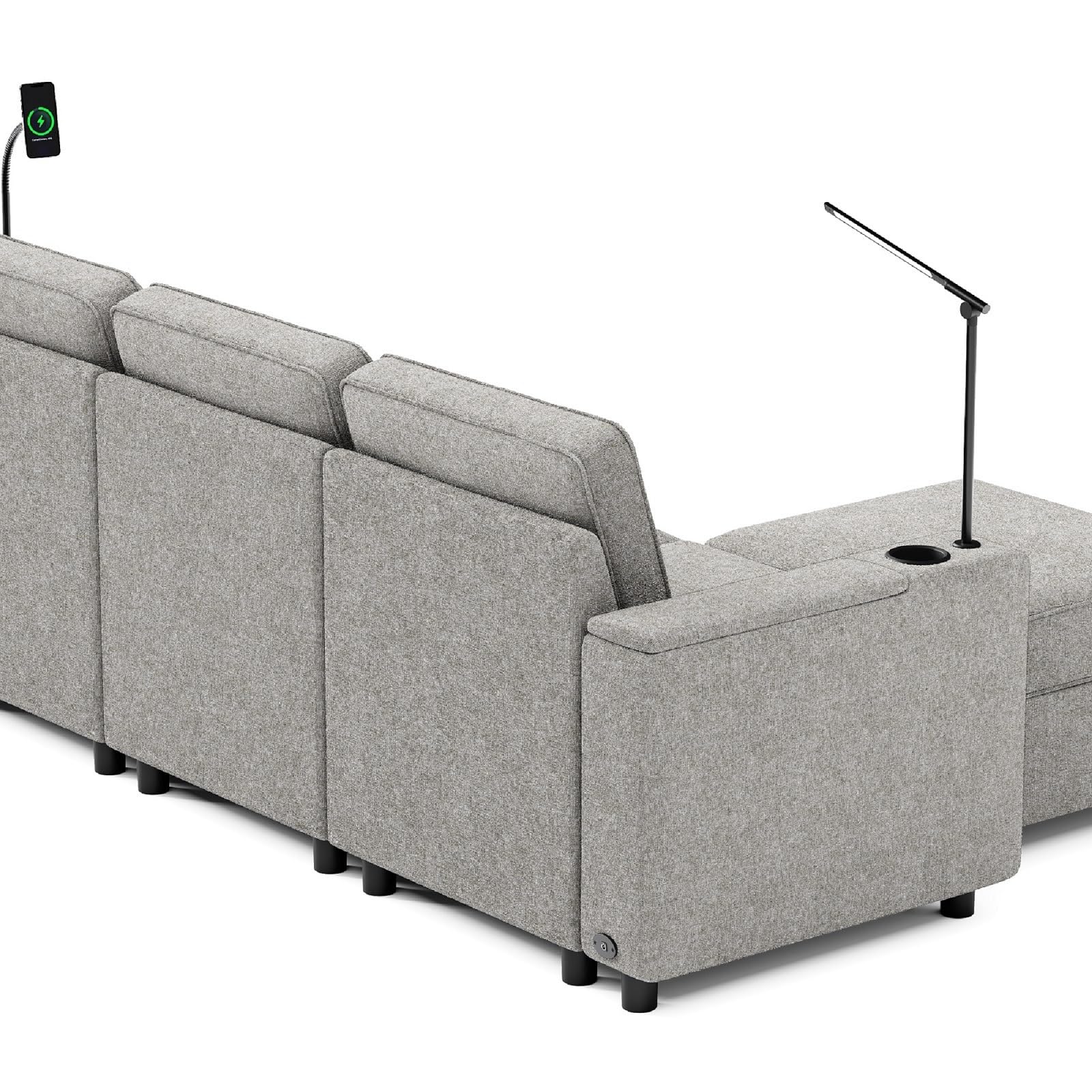 beyond SMART Multifunctional Sleep Sofa, Modular Sectional Sofa Bed, Sleeper Sofa for Living Room with Storage, Armrest with Power Grommet and Cup Holder, Wireless Charging Stand & LED Light Included