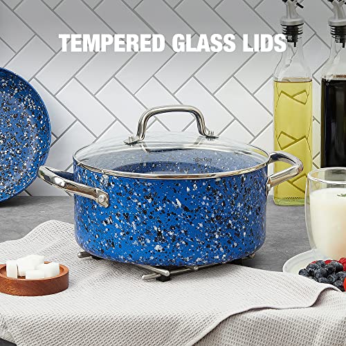 HLAFRG Nonstick Cookware Set Pots Pans and Cooking Utensils, 12 Piece Set, PFOA Free, Blue Granite