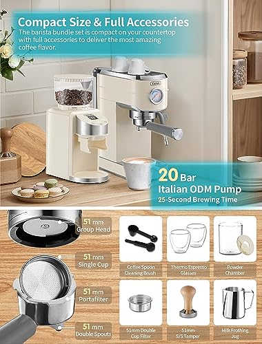 Gevi 20 Bar Professional Espresso Coffee Machine with Milk Frother/Steam Wand for Espresso, Latte and Cappuccino, with 35 Precise Grind Settings Burr Coffee Grinder