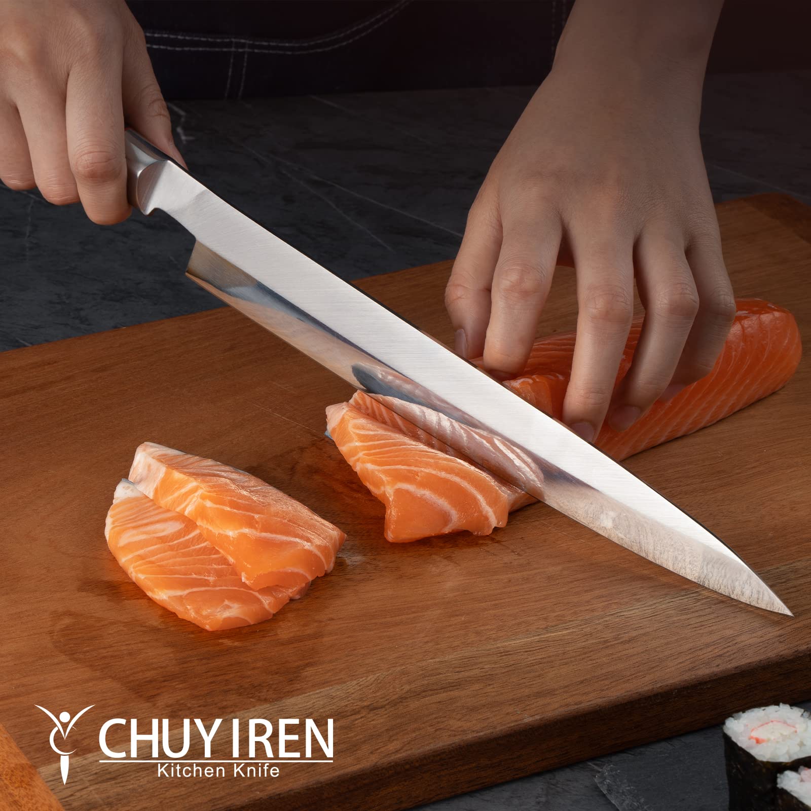 CHUYIREN Sushi Knife Sashimi Knife- 9.5 inch and 10.6 inch Stainless Steel Handle And Wenge Wood Handle