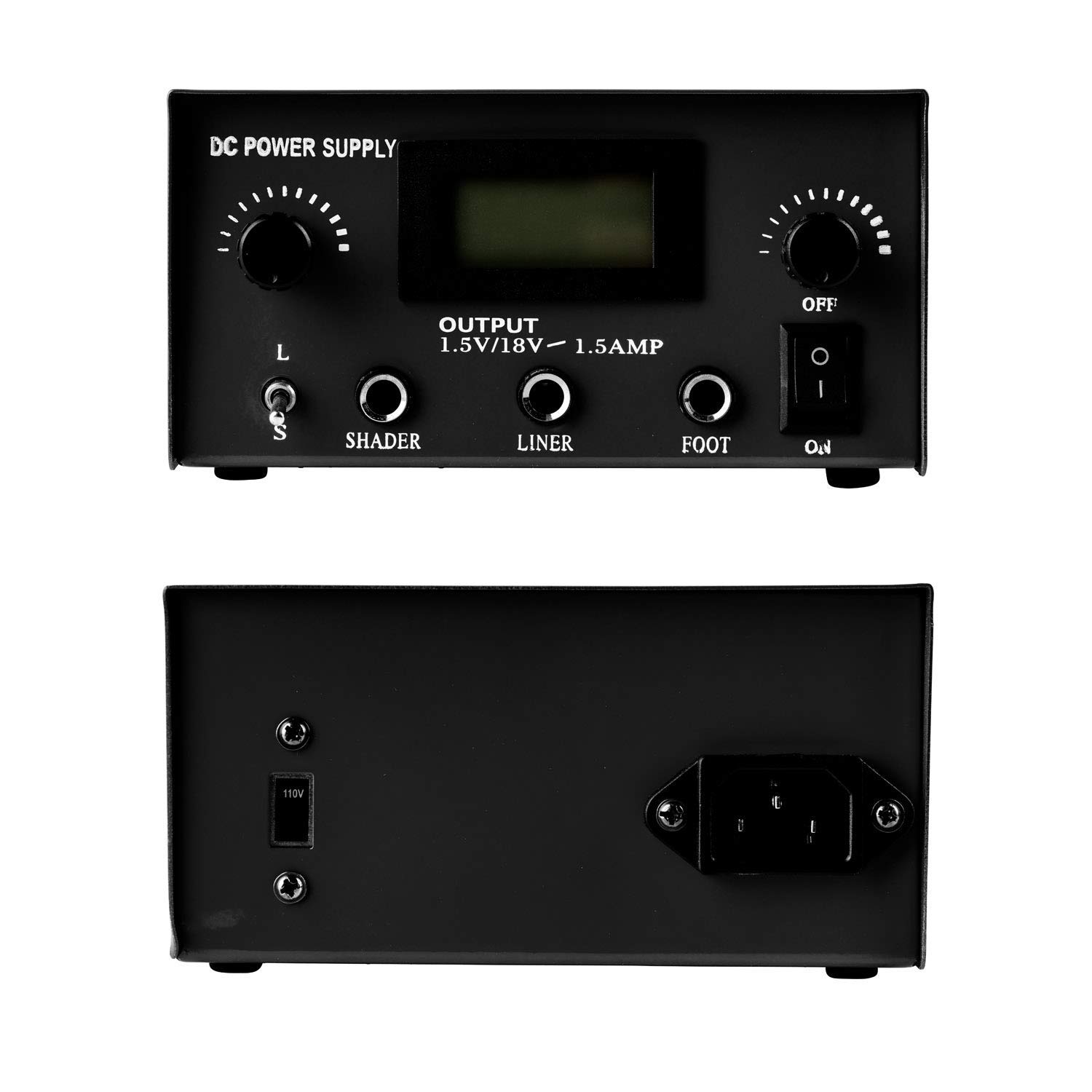 Pirate Face Tattoo Dual Digital Tattoo Power Supply with Foot Pedal and 2 Clip Cords, Black Color