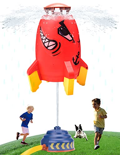 HCFJEH Outdoor Water Sprinkler for Kids and Toddlers - Backyard Red Shake Spinning Water Spray Rocket Toy for Summer Splashing Fun for 3 4 5 6 7 8 Year Old Boys Girls Gift…