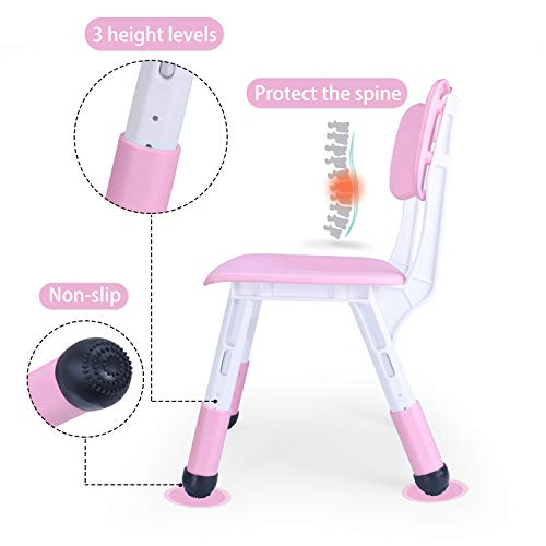Kids Study Table and Chair Set with 2 Seats Height Adjustable Childrenās Painting Drawing Desk Easy to Clean Assemble Max Load-Bearing 330lb Plastic Toddler Table and Chair Set for School Home Pink