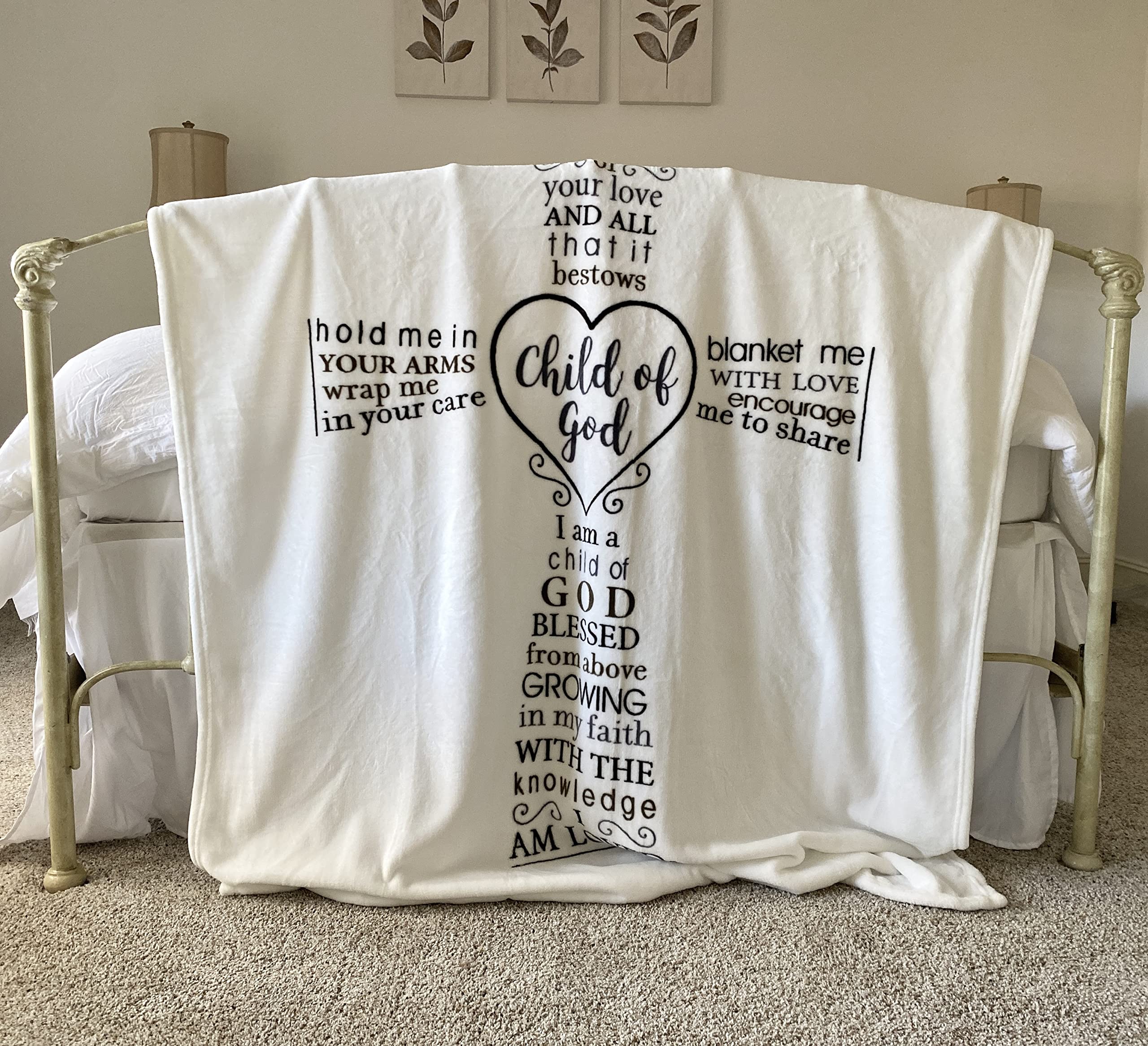 Child of God Blanket-Inspirational Throw-Religious Blanket-Gift for Baptism/First Communion-Christening Blanket-Gift for Godson/Goddaughter/Grandson/Granddaughter/Niece/Nephew (White - Personalized)