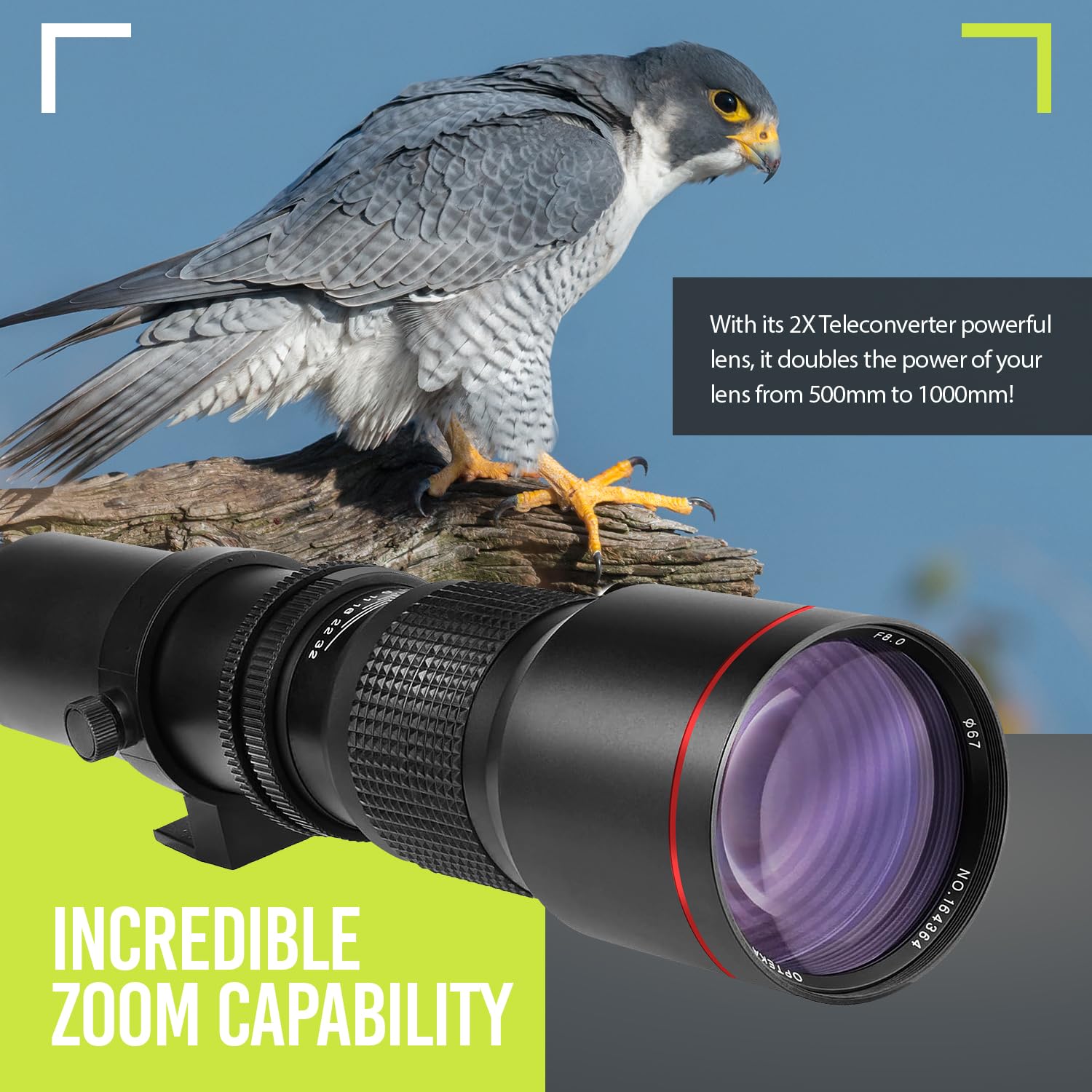 Big Mike’s High-Power 500mm/1000mm f/8 Manual Telephoto Lens for Nikon DSLR, Black