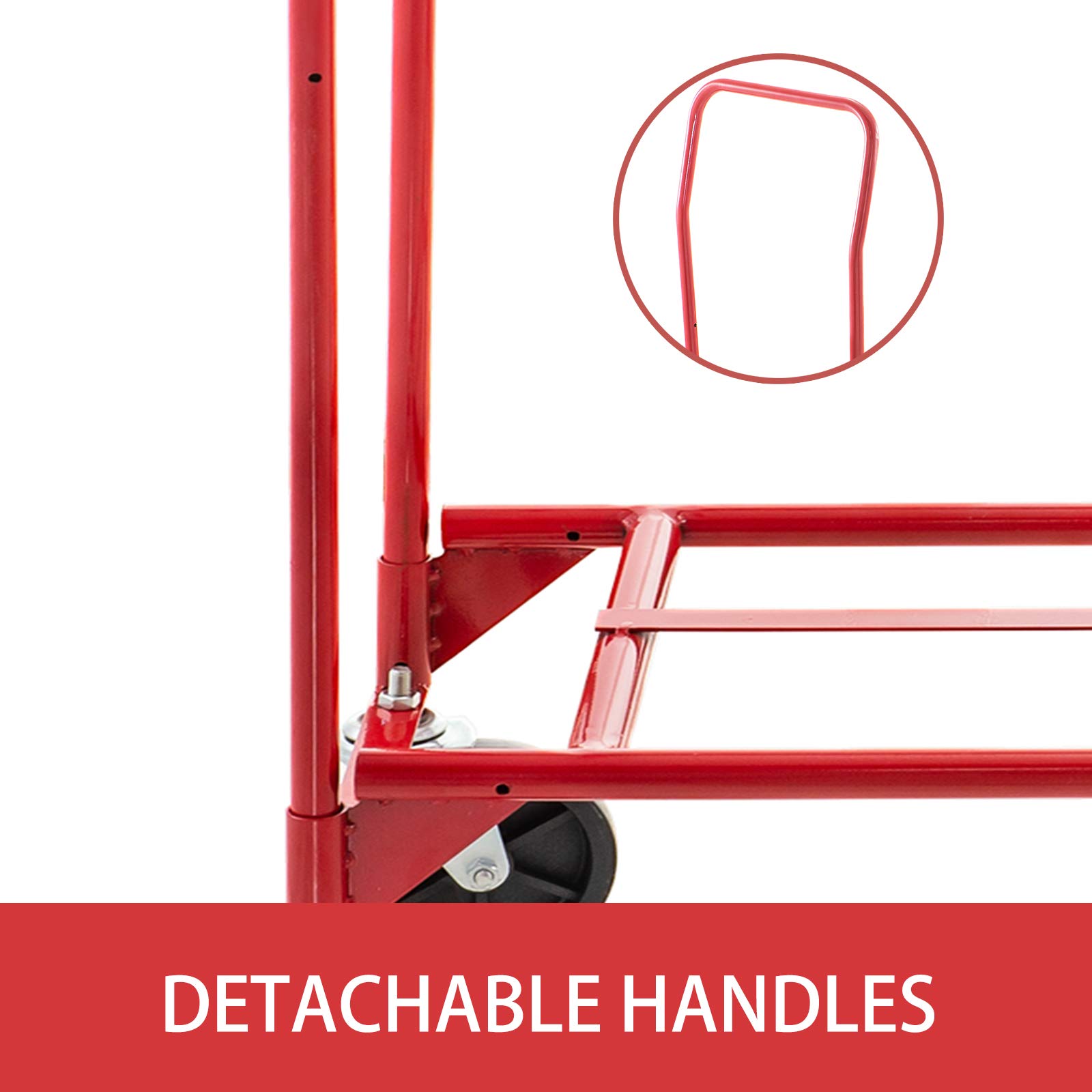 BestEquip Hand Truck Convertible Dolly 200lb/300lb with 10inch Pneumatic Wheels in Red