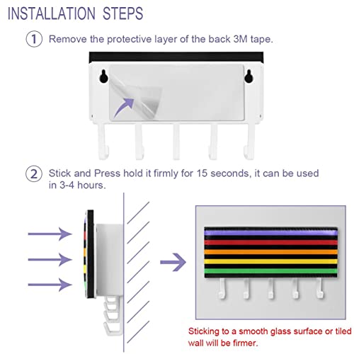 Colorful Horizontal Lines Striped Pattern with Black Background Mail Holder Organizer and Key Hooks PU Front, Self Adhesive Key Rack with 5 Hooks Perfect for Entryway, Hallway,Bathroom ,Kitchen