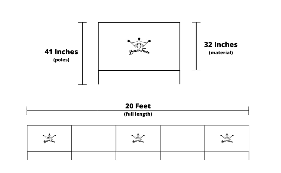 BEACH FENCE 20 ft Beach Windscreen, Privacy Screen, Wind Blocker - Beach Scene, with Mallet and Bag