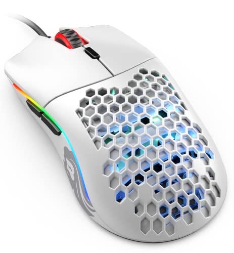 Glorious Gaming Mouse - Model O Minus 58 g Superlight Honeycomb Mouse, RGB Mouse - Matte White Mouse, USB Gaming Mouse
