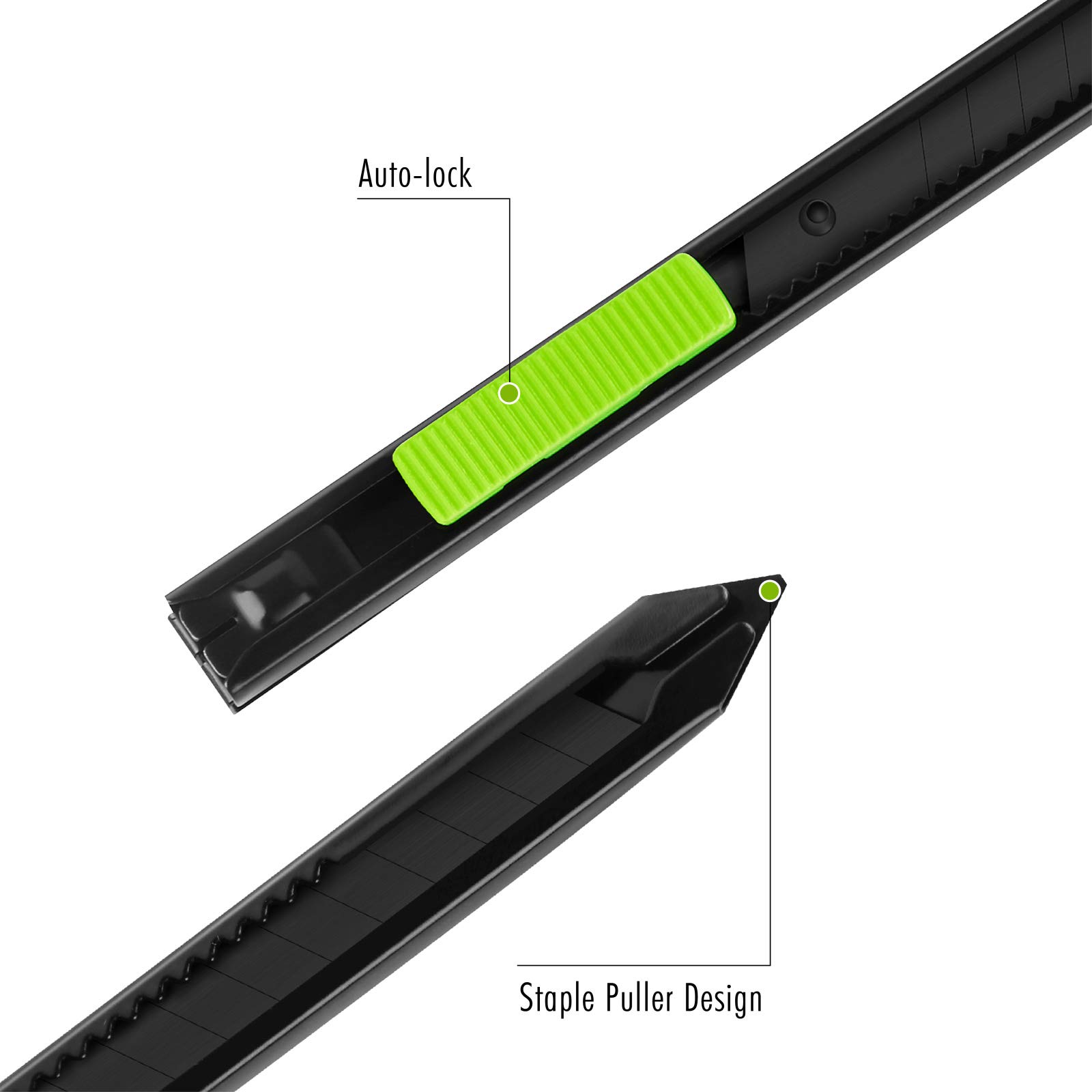 FantastiCAR Lightweight Retractable Auto-Lock Utility Knife Slim Box Cutter, with Extra 5 Blades (9mm), Staple Puller Design and Metal Body