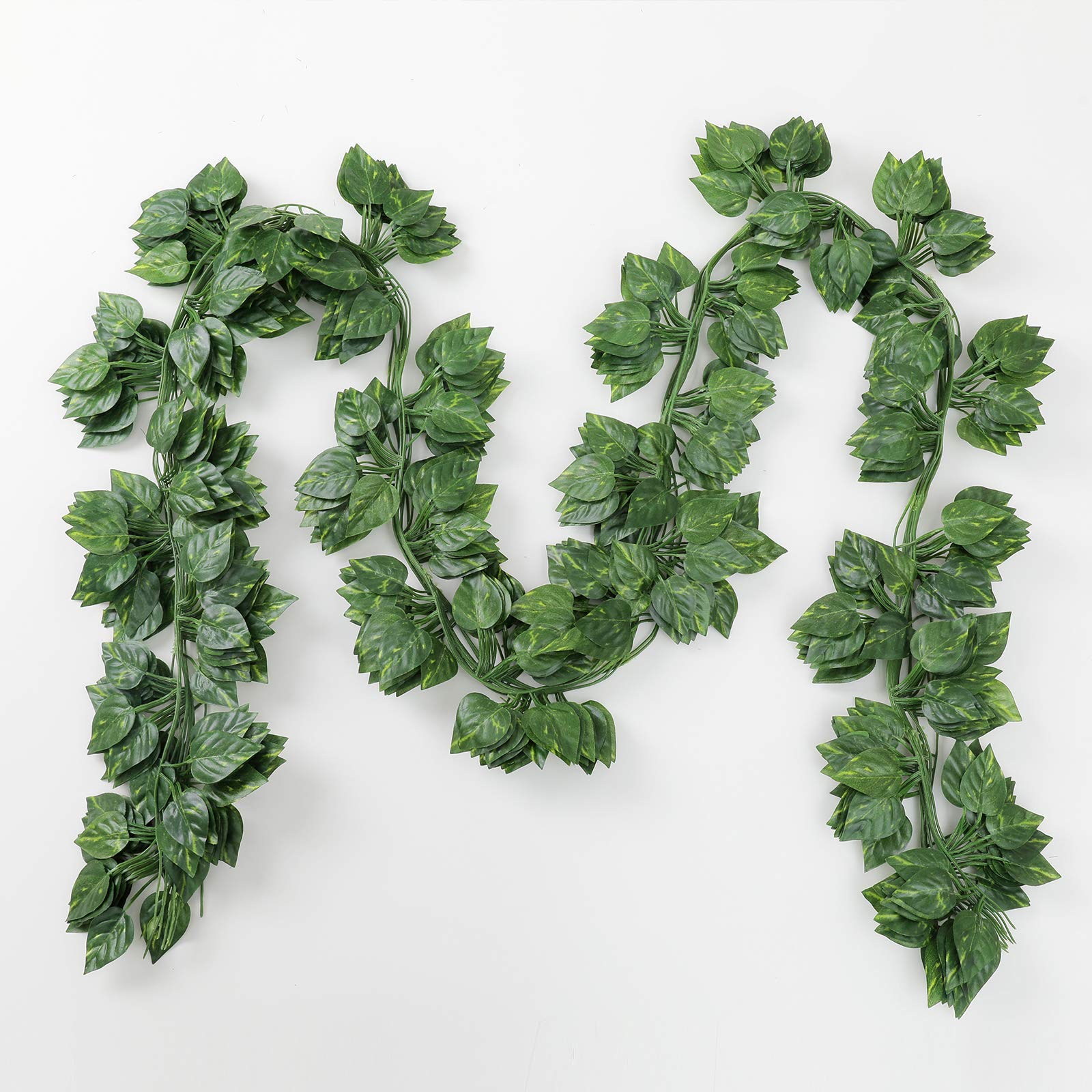 ZHIIHA 12 Strands 90.5 Ft Artificial Scindapsus Leaf Plants Vine Hanging Garland Fake Foliage Plants for Home Kitchen Garden Office Wedding Wall Decoration