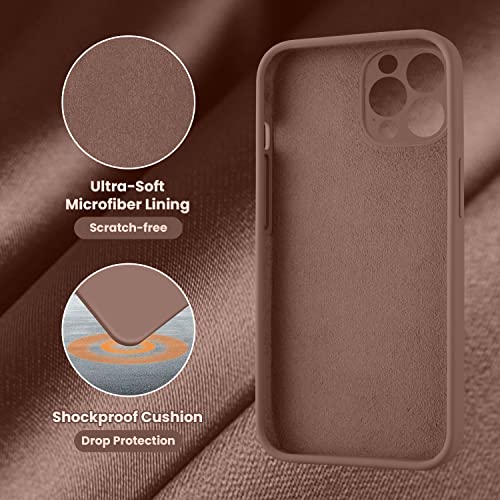 Cordking Designed for iPhone 13 Pro Case, Silicone Full Cover [Enhanced Camera Protection] Shockproof Protective Phone Case with [Soft Anti-Scratch Microfiber Lining], 6.1 inch, Light Brown