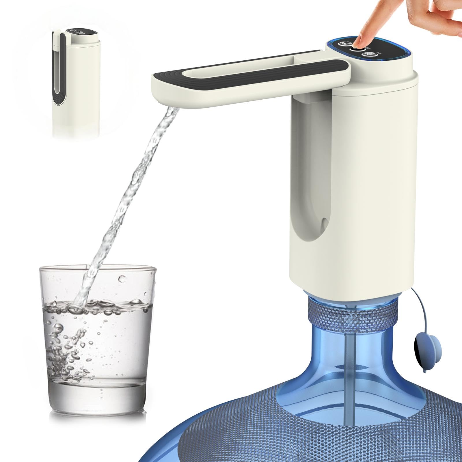 Generic 5 Gallon Water Bottle Pump, Universal for 2-5 Gallon Water Bottle Jug with 3 Modes, Foldable Water Outlet to Remain Clean, Rechargeable Automatic Drinking Water Bottle Dispenser, White, chou8