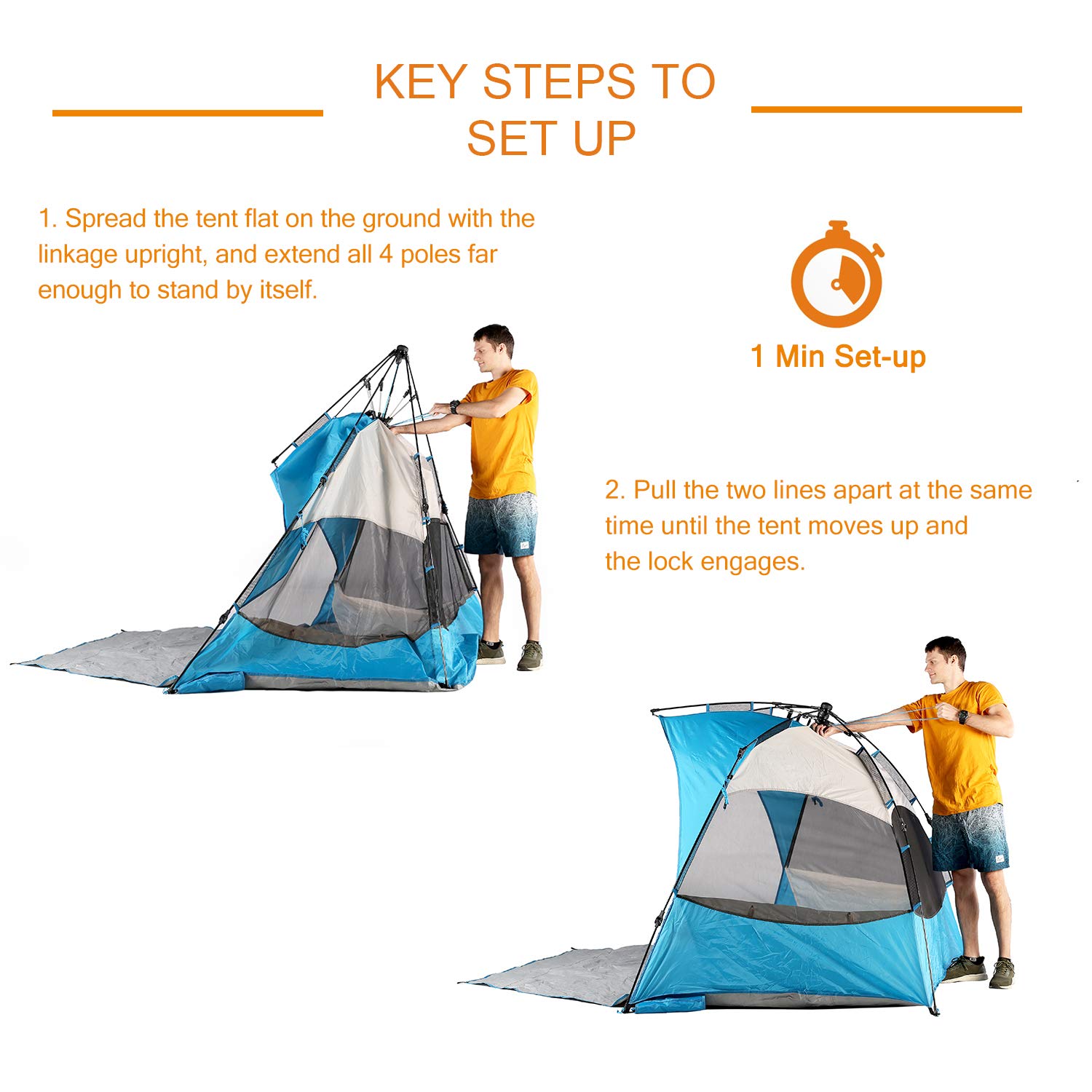 Beach Tent Pop Up with Sand Pocket for 4-5 Person, Easy Setup Sun Shelter Shade,UPF 50+ UV Protection, Lightweight & portable Beach Umbrella, Extended Floor&3 ventilating windows Extra XLarge