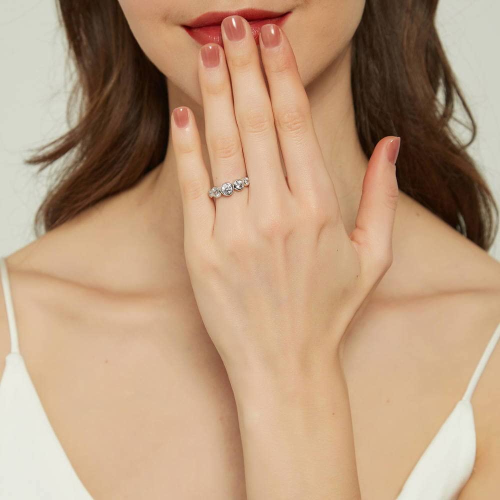 BERRICLE Sterling Silver 5-Stone Cubic Zirconia CZ Fashion Anniversary Ring for Women, Rhodium Plated Size 9