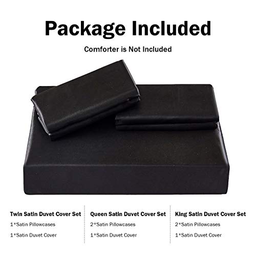 HOdo Home Satin Duvet Cover Twin Size, 3 Piece Silk Like Comforter Cover, Ultra Soft and Breathable Bedding Set with Zipper Closure & Corner Ties