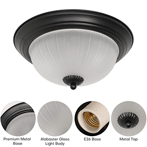 Farmhouse Indoor Flush Mount Ceiling Light Fixture Vintage Dome Flushmount 2-Light with Alabaster Glass for Bedroom Hallway Kitchen Dining Room (Round)