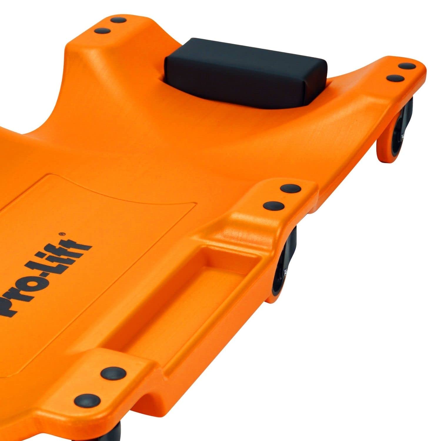 Pro-Lift Mechanic Plastic Creeper 40 Inch - Blow Molded Ergonomic HDPE Body with Padded Headrest & Dual Tool Trays - 350 Lbs Capacity Orange
