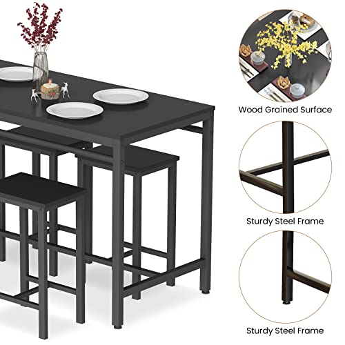 Lamerge Dining Bar Table Set for 4, Modern Counter Height Table and 4 Bar Stools, 5 Piece Bar Table and Chairs Set for Small Spaces, Apartment, Pub, Dining Room, Kitchen (Black)