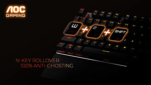 AOC Gaming Full RGB Mechanical Keyboard, 104-Key Outemu Blue Switches, Full NKRO, Detachable Wrist Rest, Light FX RGB, G-Menu Software (GK500)