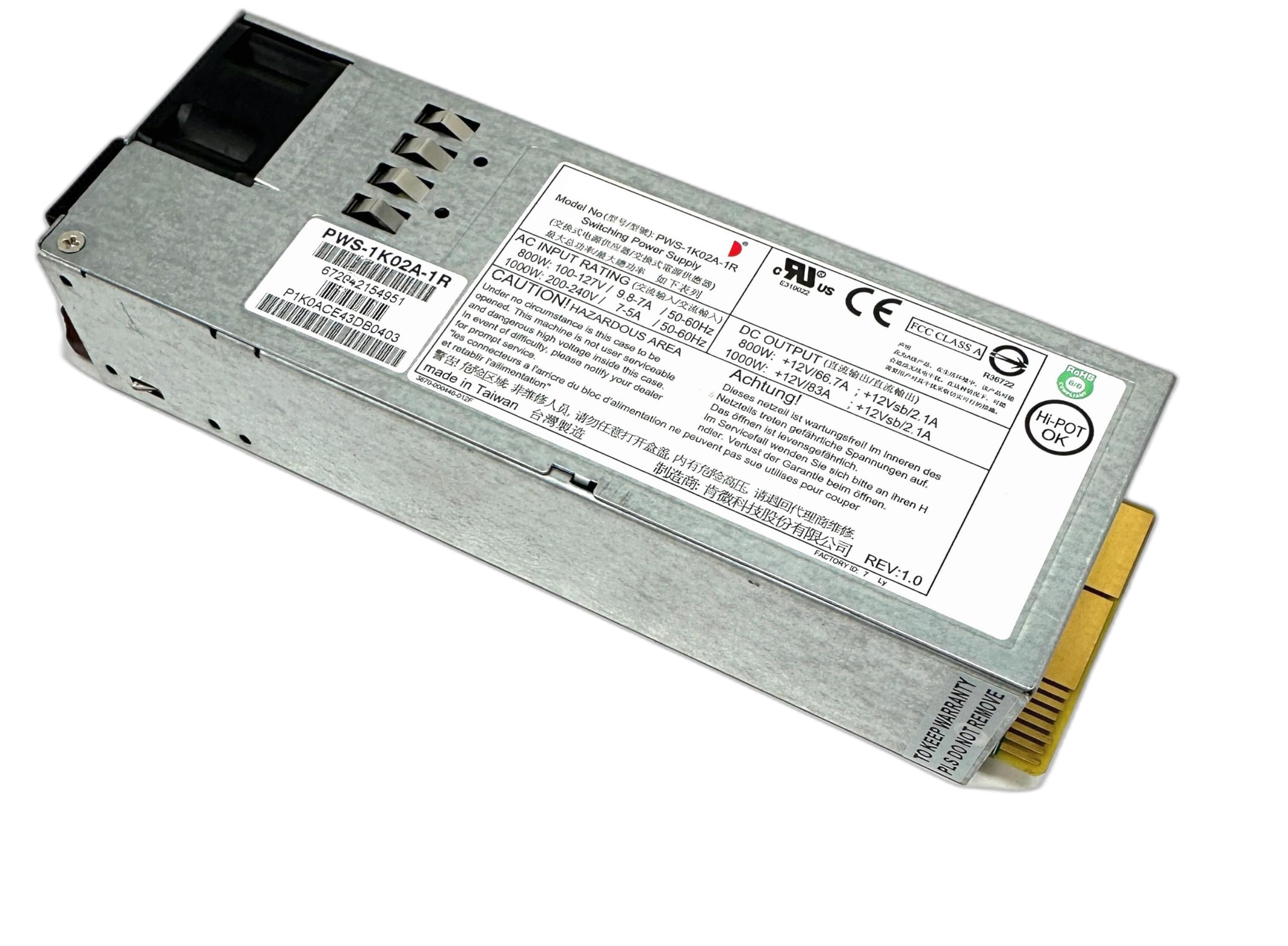 Supermicro PWS-1K02A-1R 1U 1000W Redundant Power Supply 73.5mm width Titanium Level,RoHS/REACH