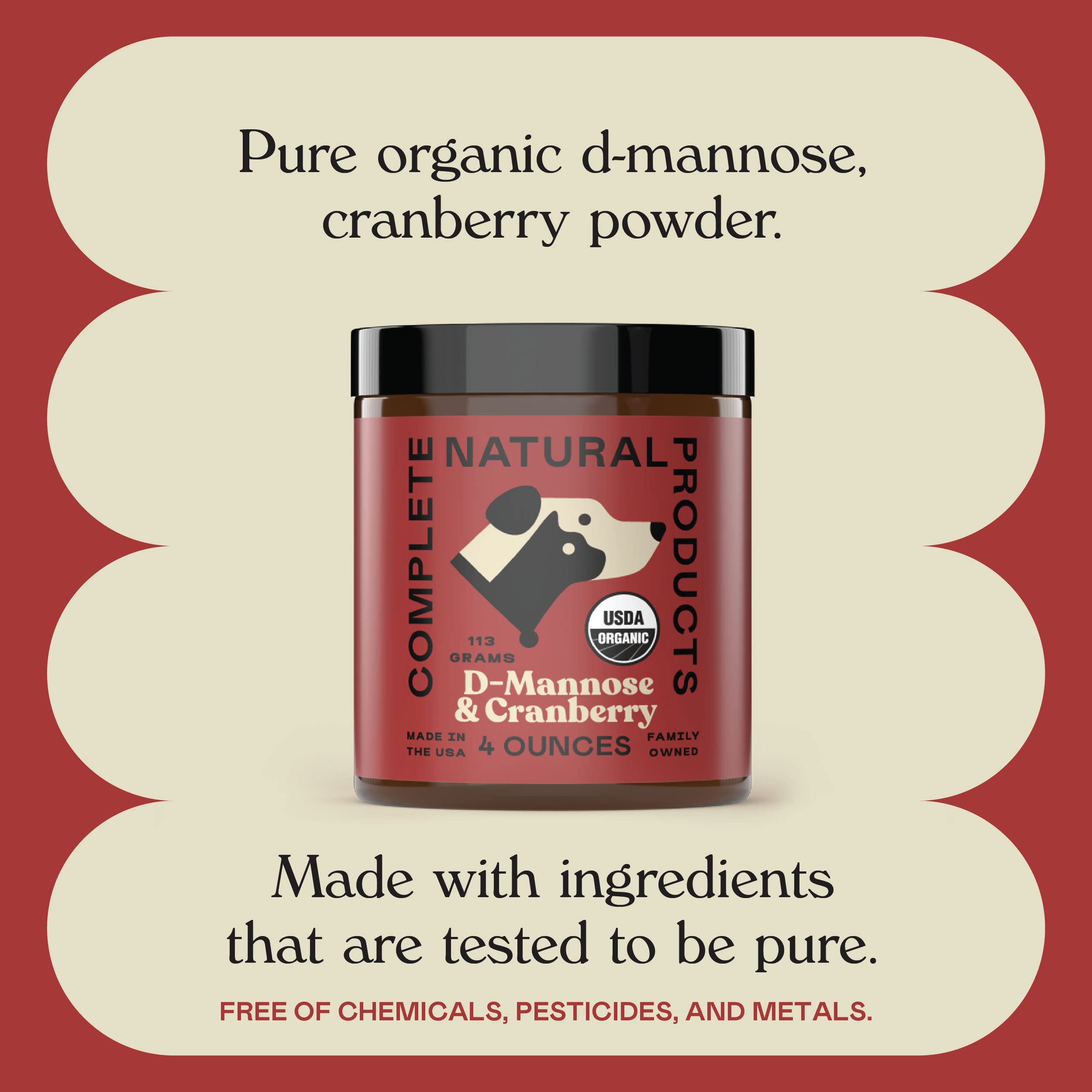 Complete Natural Products Organic D-Mannose & Cranberry Powder for Pets - 4oz - Pure D-Mannose & Cranberry