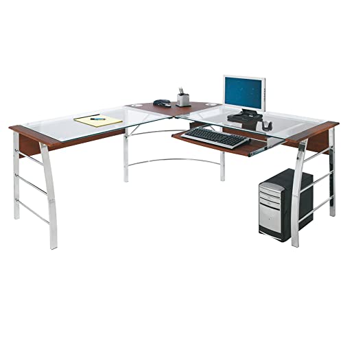 RealspaceĀ® Mezza 62"W L-Shaped Desk, Cherry/Chrome