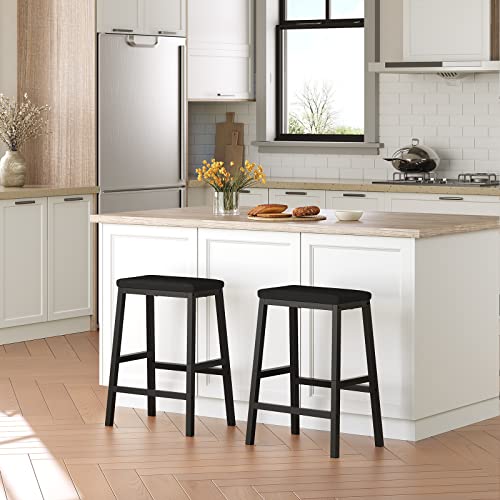 HOOBRO Bar Stools, Set of 2 Bar Chairs, PU Leather Upholstered Breakfast Stools, Easy Assembly, Suitable for Kitchen, Bar, Dining Room, Black BB01MD01