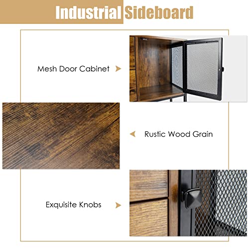 Giantex Buffet Cabinet with Storage, Industrial Sideboard, 2 Large Drawers 2 Cabinets Storage Shelf, Cupboard Pantry Utensil Organizer Credenza for Kitchen Entryway (Industrial)