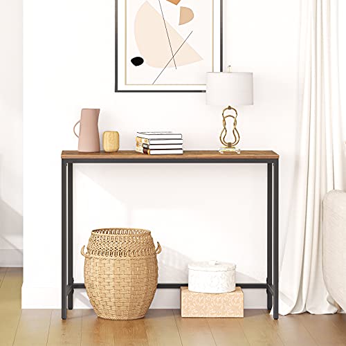 HOOBRO Console/ Sofa Table with Support Bar, Hallway Entrance Table for Living Room, Entryway, Corridor, Sturdy, Easy Assembly, Wood Look Accent Table, Rustic Brown and Black BF30XG01