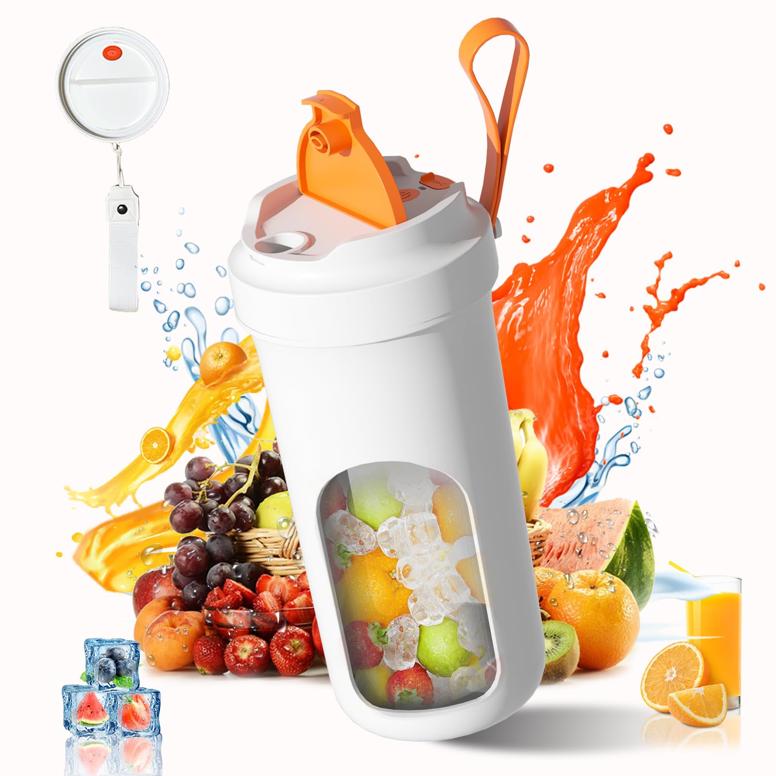YIKHOM Smoothie Blender, Portable Blender for Shakes And Smoothies with Crushed Ice,10 Blades 12oz Automatic Power-Off Personal Small Mini Juice Blender Cup with 3 Drinking Modes, White