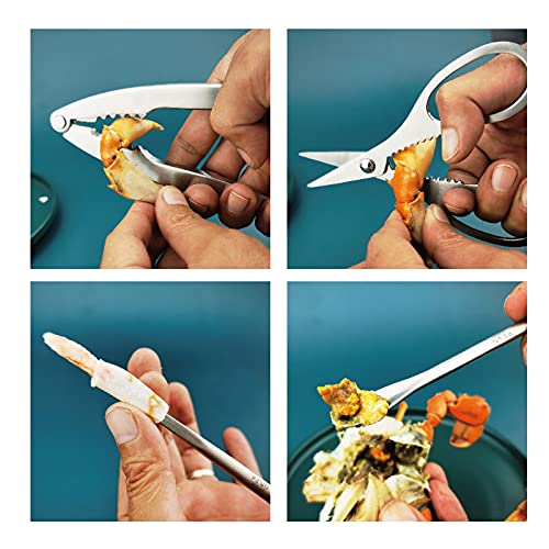 HOKIKU Metal Seafood Tool Sets, Seafood Tools Set Seafood Scissors Seafood Fork and Pick Set Stainless Steel Seafood Tool with Storage Bag for Family and Friends Lobster Tools for Eating