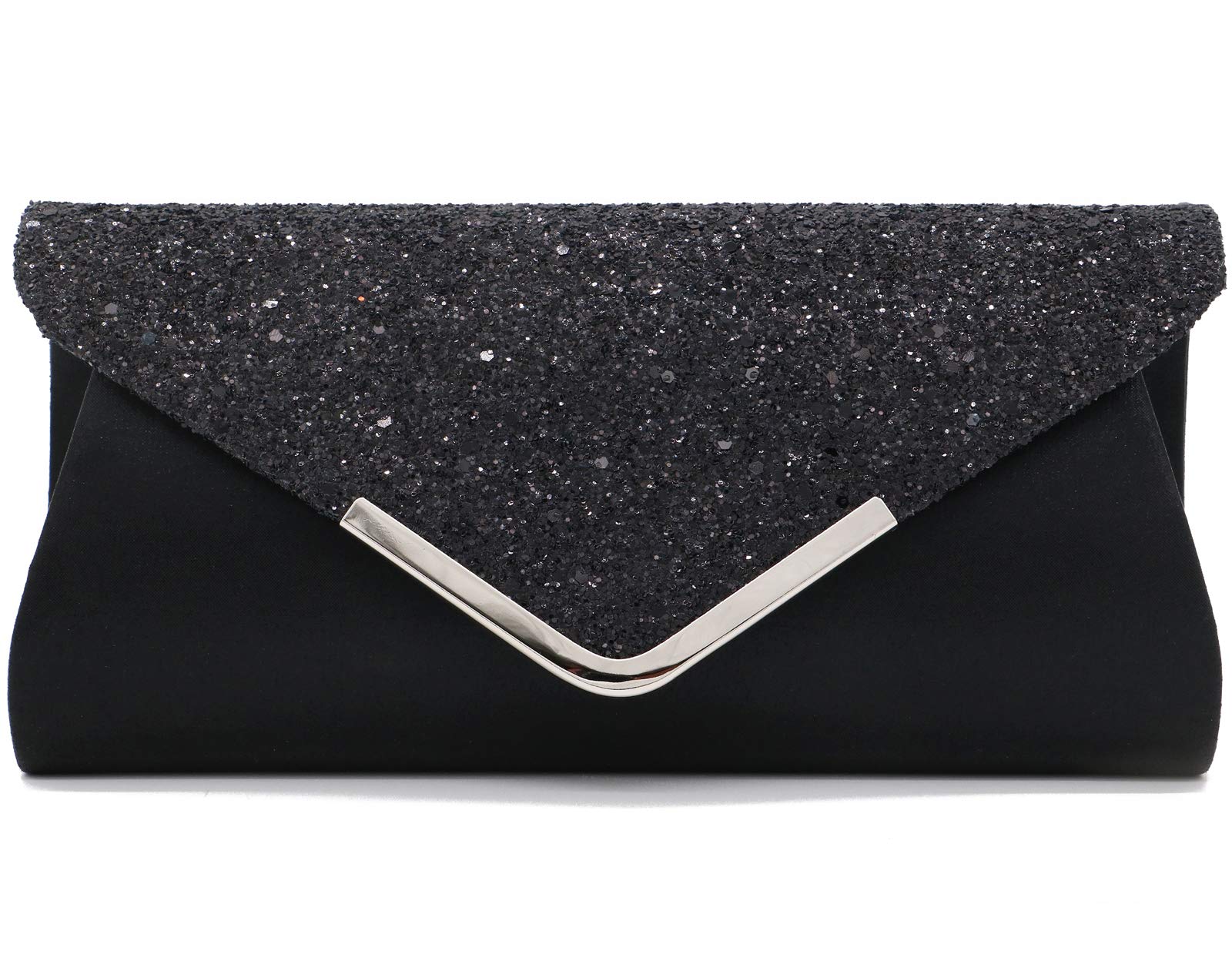 ZIUMUDY Sparkly Glitter Evening Envelop Clutches Shoulder Chain Bags Bridal Wedding Clutch Purse Wallet (Black)