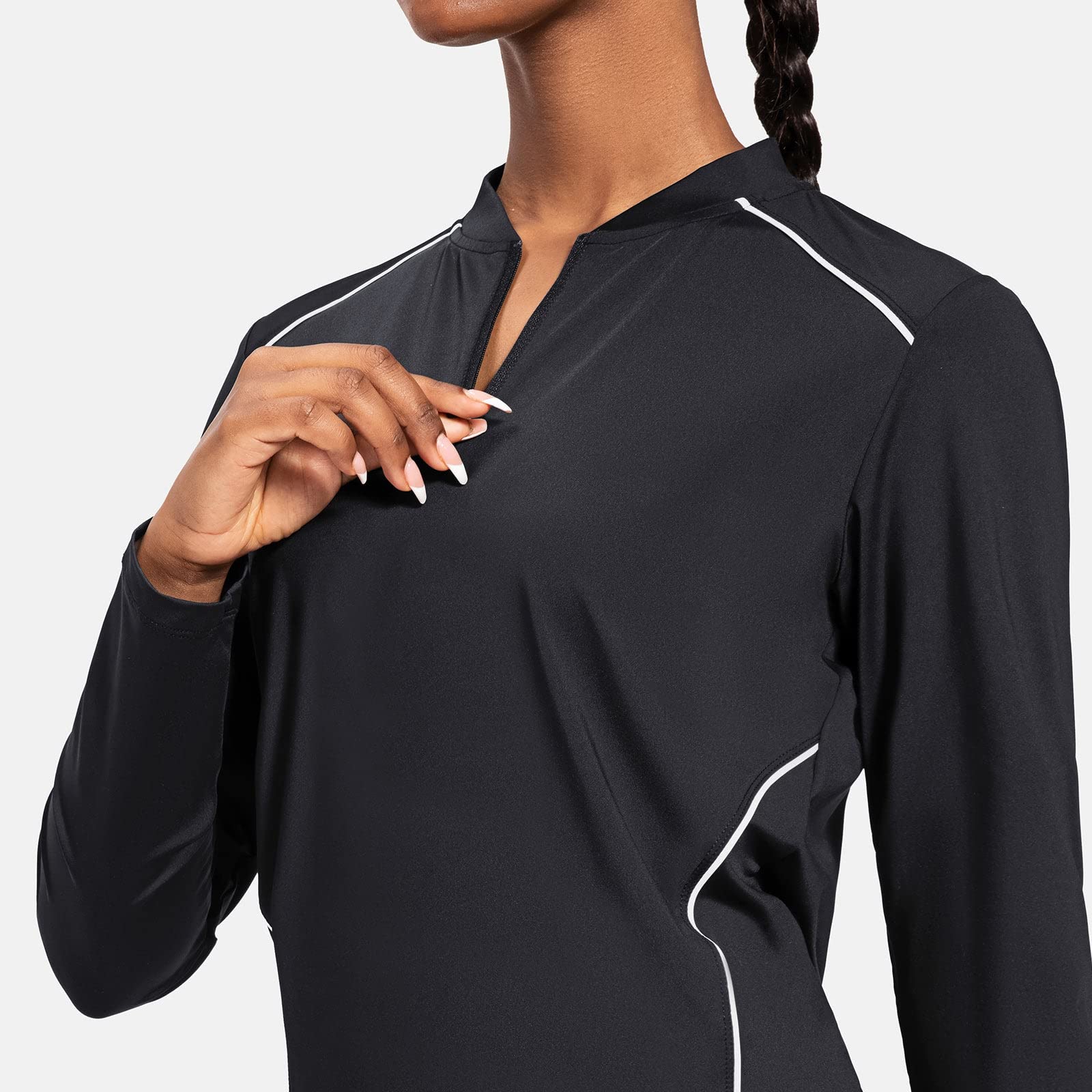 BALEAF Women's Tennis Shirts Golf Shirts Long Sleeve Moisture Wicking 1/4 Zip UPF50+ Active Tops Mist Purple M